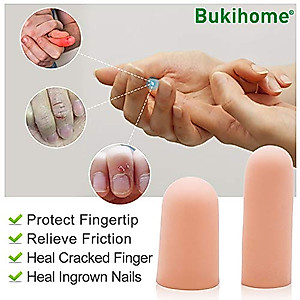 Bukihome 12 PCS Gel Finger Cots, Finger Protectors, Finger Sleeves for Protect Fingertips, Hand Eczema, Finger Cracking and More (Champagne (color))
