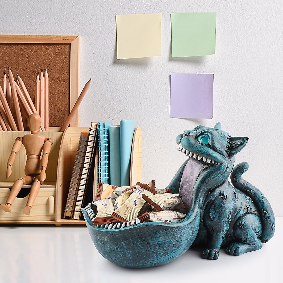 ehuoyan Candy Bowl Dish Big Mouth Black Cat Statue Gothic Decor Cookie Jar Jewelry Trinket Dish Planter Snack Storage Tray Key Bowl for Entryway Table Home Decor