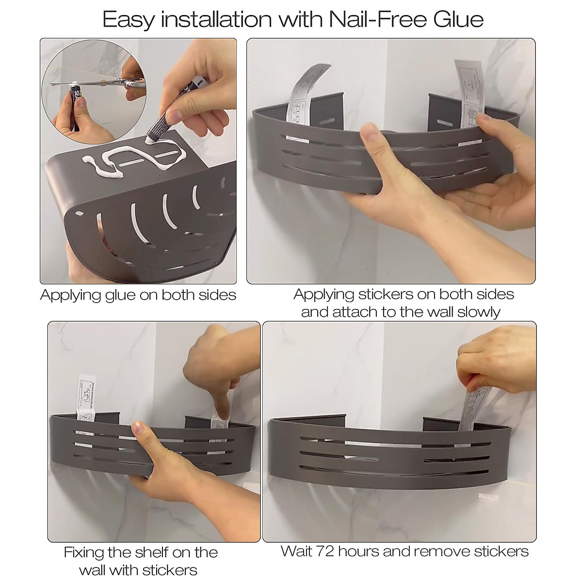 Lancher Adhesive Corner Shower Shelf No Drilling Corner Bathroom Shelf Corner Shower Rack Kitchen Rack Bath Rack Corner Shelf Bathroom Rack Towel Holder Grey