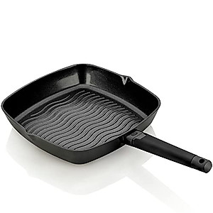 ZAVOR Noir 11" Square Grill Pan for Stove Tops - Quality Cast Aluminum, Titanium Infused Ceramic Nonstick Coating & Removable Handle - Lighter than Cast Iron - Induction Ready, Dishwasher & Oven Safe
