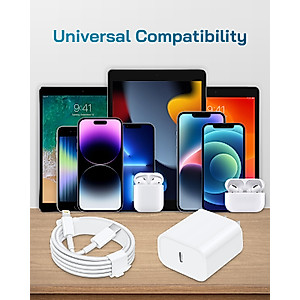 i Phone Charger Fast Charging- 20W USB C Wall Charger Block with 6Ft Charger Cord [MFi Certified] Compatible with IP 14/13/12/11/X Series, i Pad & More [3Pack]