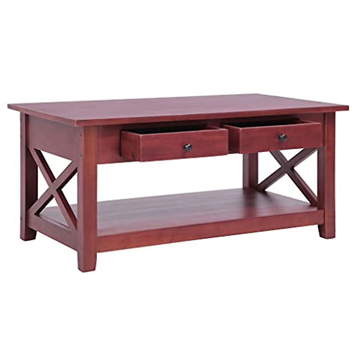 QJBSAVVA Coffee Table Brown 39.4"x21.7"x18.1" Solid Mahogany Wood,Industrial Tables Floor Standing Table Cocktail Table Suitable for Meeting Rooms, Reception Rooms, Offices