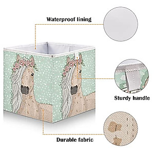 Kigai Flower Horse Storage Basket Cube Box Foldable Canvas Storage Basket for Clothes Storage,Toy Box,Home Storage