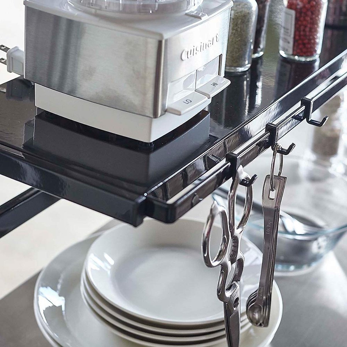 YAMAZAKI home 4481 Expandable Support Rack-Kitchen Storage Shelf Organizer, One Size, Black