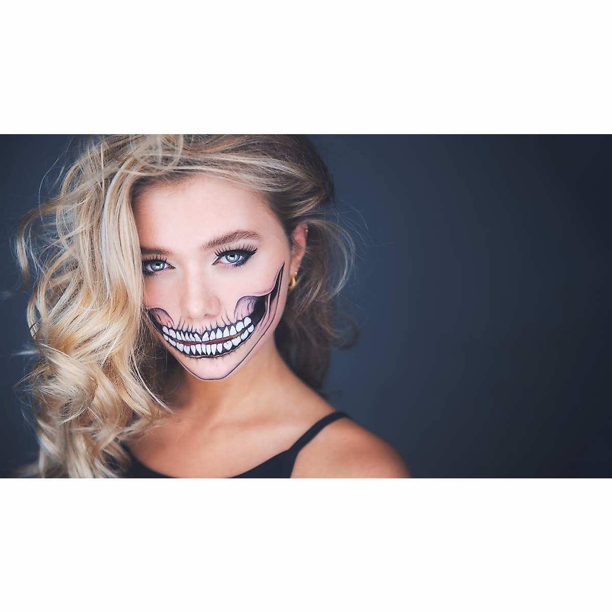 Tattoocrew 2 x Classic Skull Temporary Tattoo Halloween Costume for Men and Women, Adult, Face Sticker