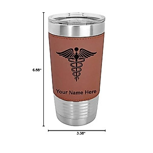 LaserGram 20oz Vacuum Insulated Tumbler Mug, Caduceus Medical Symbol, Personalized Engraving Included (Faux Leather, Dark Brown)