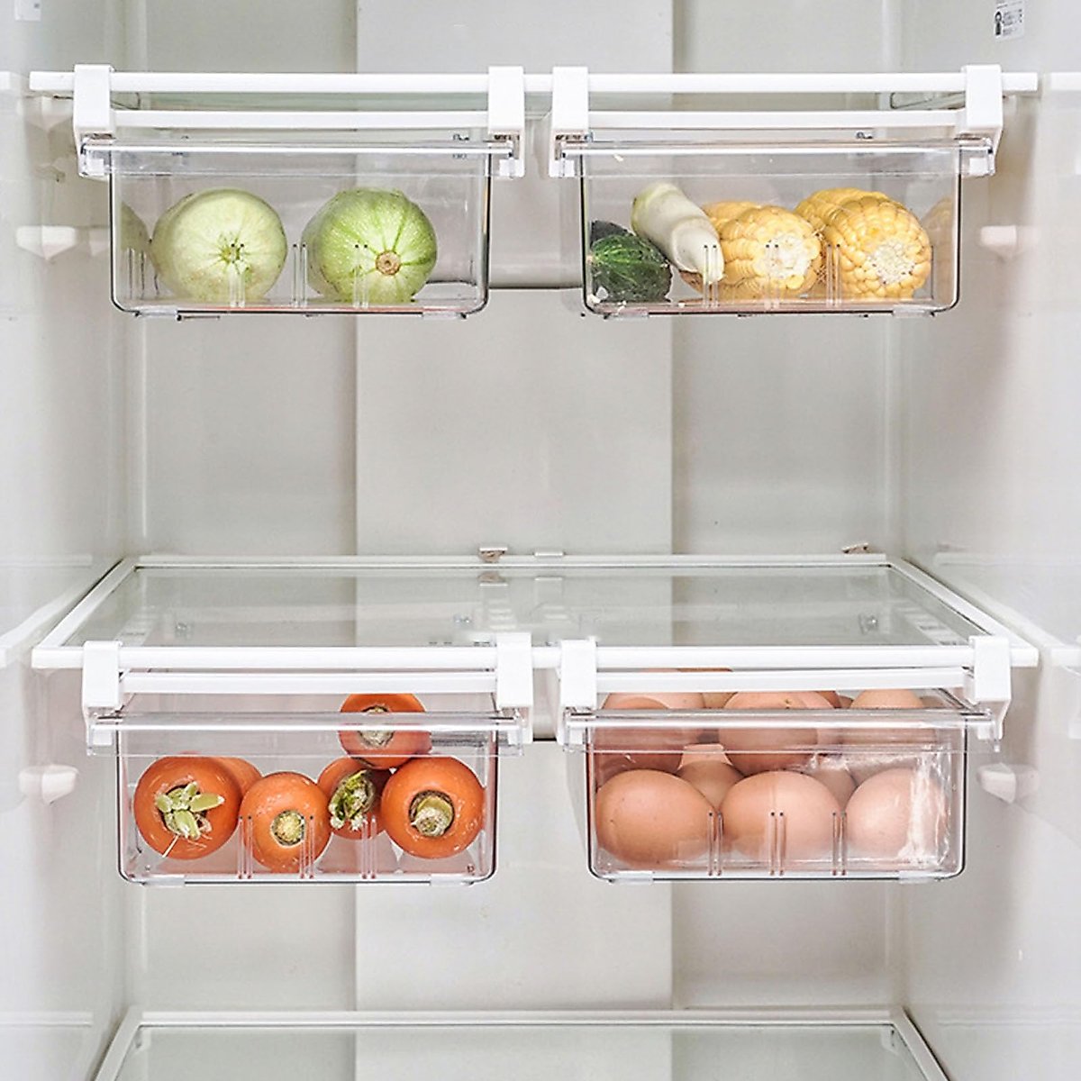 WOHPNLE Refrigerator Drawer, Large Capacity Transparent Rectangular Fridge Under Shelf Drawer Fridge Organizer Bin For Cheese, Deli Meat, Drinks, Fruit, Vegetable