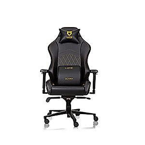 Luxe Ultra Max Gaming Chair and Desk Chair- Black Body with Black Side seat Panels and Gold Stitching