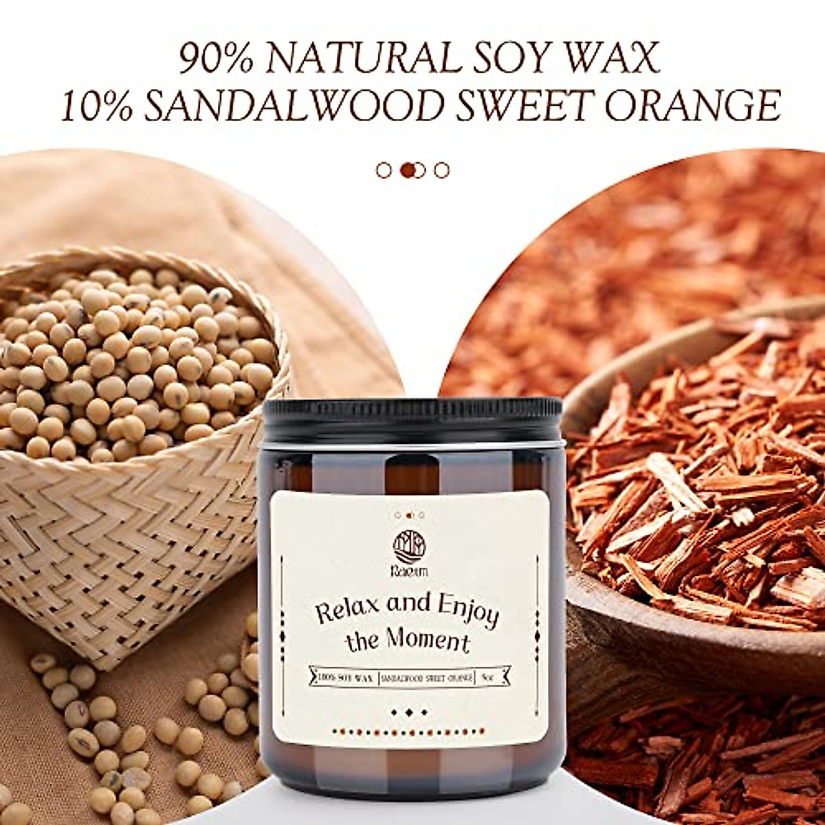 Raetm Sandalwood Sweet Orange Scented Candles, Natural Soy Candle for Home Scented, Hand-Poured Aromatherapy Candles Gifts for Women, Men, Ideas for Birthdays, Holidays, Relaxation (9oz)