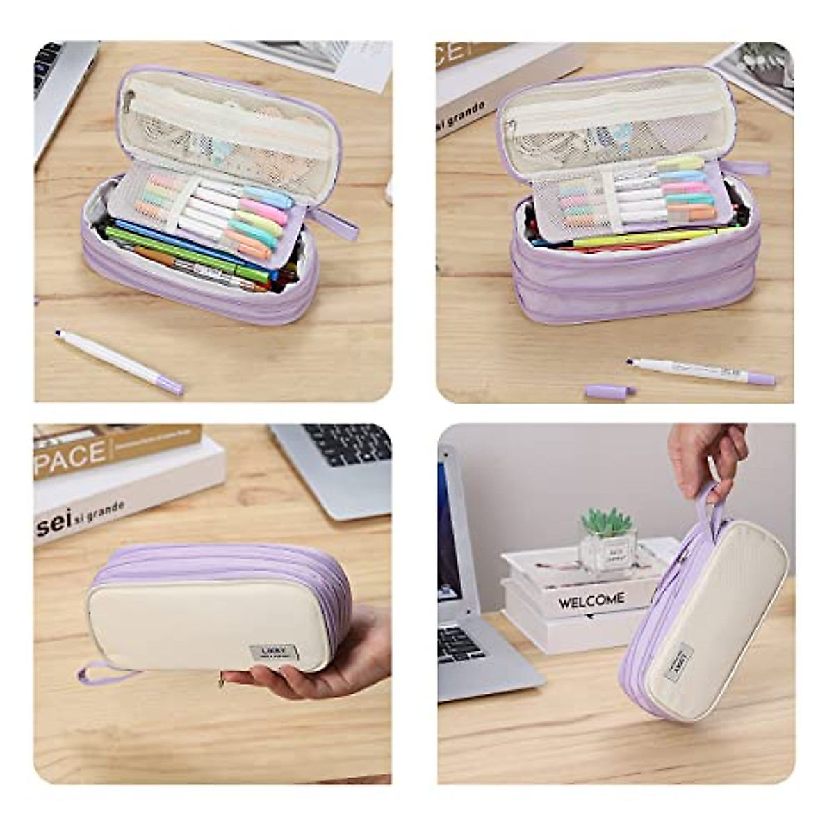 Tergopa Pencil Case Big Capacity Pencil Case Organizer for Girls Kids Adults Women Zipper Pencil Pouch Aesthetic Large Pen Case with Handle for School Office Purple