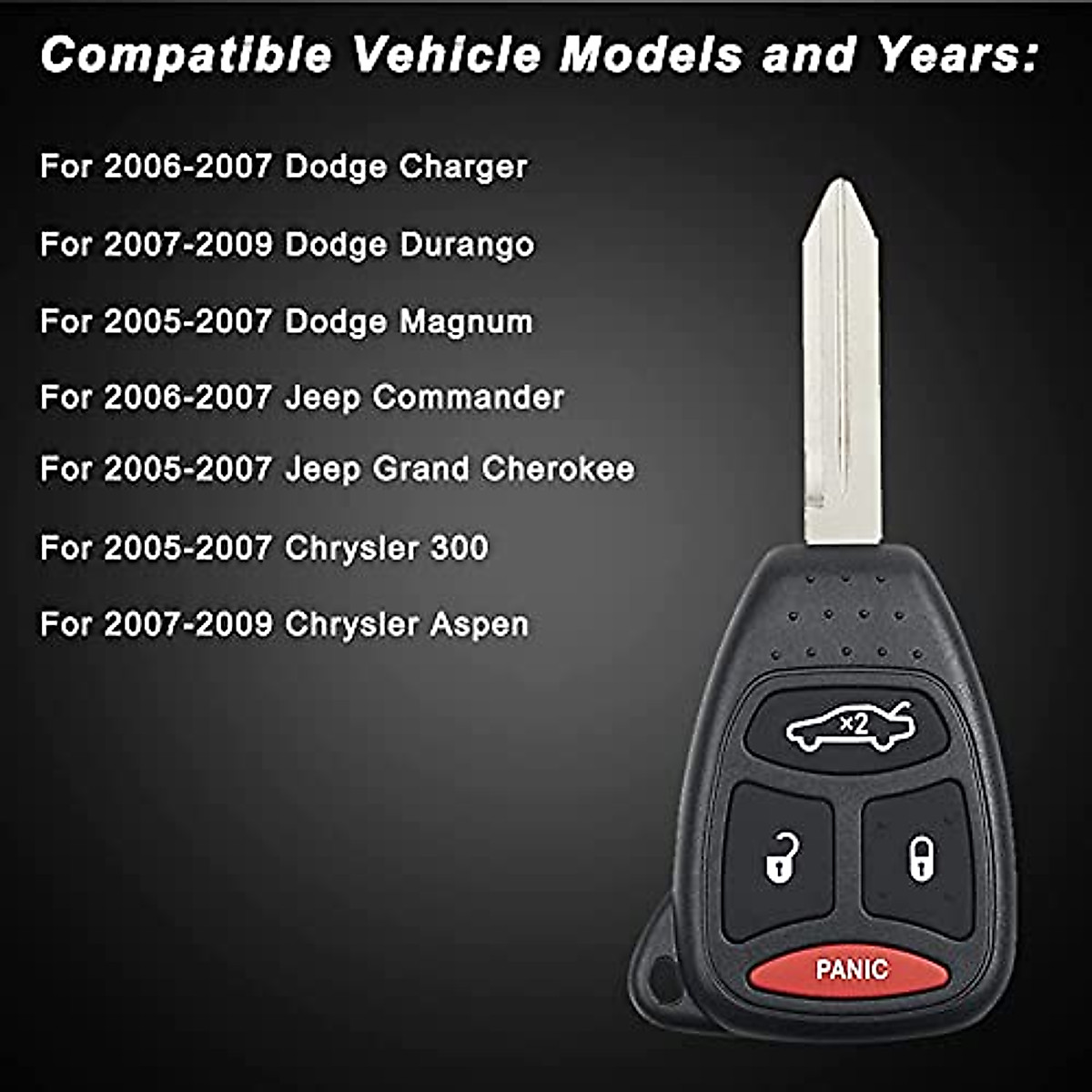 CAUORMOTE Keyless Entry Remote Uncut Car Key Fob for Jeep Commander Grand Cherokee/Dodge Charger Durango Magnum/Chrysler 300 Aspen (KOBDT04A), Set of 2