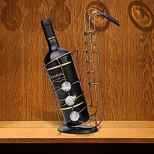 Tooarts Saxophone Free StandingTabletop Wine Racks, Creative Metal Wine Bottle Holder, Collectible Figurines Wine Shelf Gifts for Wine Lovers, Home Interior Kitchen Bar Decorations