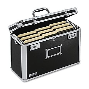Vaultz File Organizer Storage Box - 14 x 7.25 x 12 Inch Legal Size, Portable Locking Storage Totes with Dual Combination Locks for Filing Office Documents - Black
