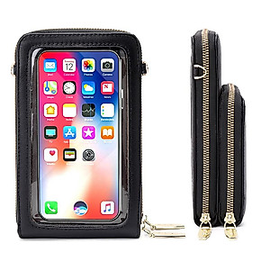 WaitingU Small Crossbody Bag Cell Phone Purse for Women, Touch Screen Bag Shoulder Handbag Wallet with Credit Card Slots (A-black)