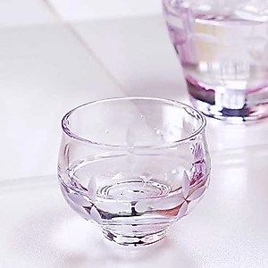 Tomi Craft, Otaru Kiriko Ochoko, Japanese Sake Cups, Beautiful Cut Glass, Craftsmen in Otaru Hokkaido, Hand Made in Japan, Tomi Glass OG101 (Pink)