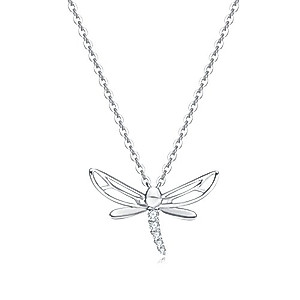 Carleen 14k Solid Gold CZ Simulated Diamond Small Cute Dragonfly Necklace Dainty Delicate Everyday Fine Jewelry Statement Pendant Valentines Day Gifts for Women Girls, 16+2" Gold Chain