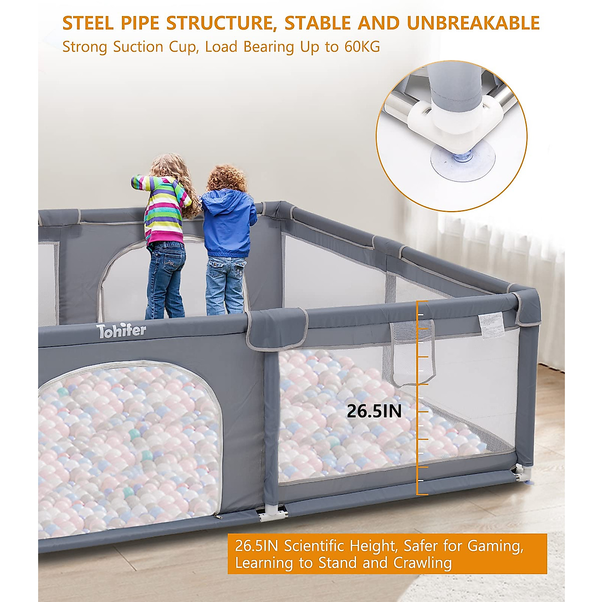 Baby Playpen with Mat, Large Baby Play Yard for Toddler, BPA-Free, Non-Toxic, Safe No Gaps Playards for Babies, Indoor & Outdoor Extra Large Kids Activity Center 79"x59"x26.5" with 0.4" Playmat