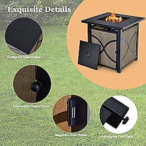 Tangkula 25-Inch Propane Fire Pit Table, Patiojoy 40,000 BTU Auto Ignition Gas Fire Table with Removable Lid, Fire Glass, Adjustable Flame, CSA Approved, Suitable for Patio, Balcony, Garden, Poolside