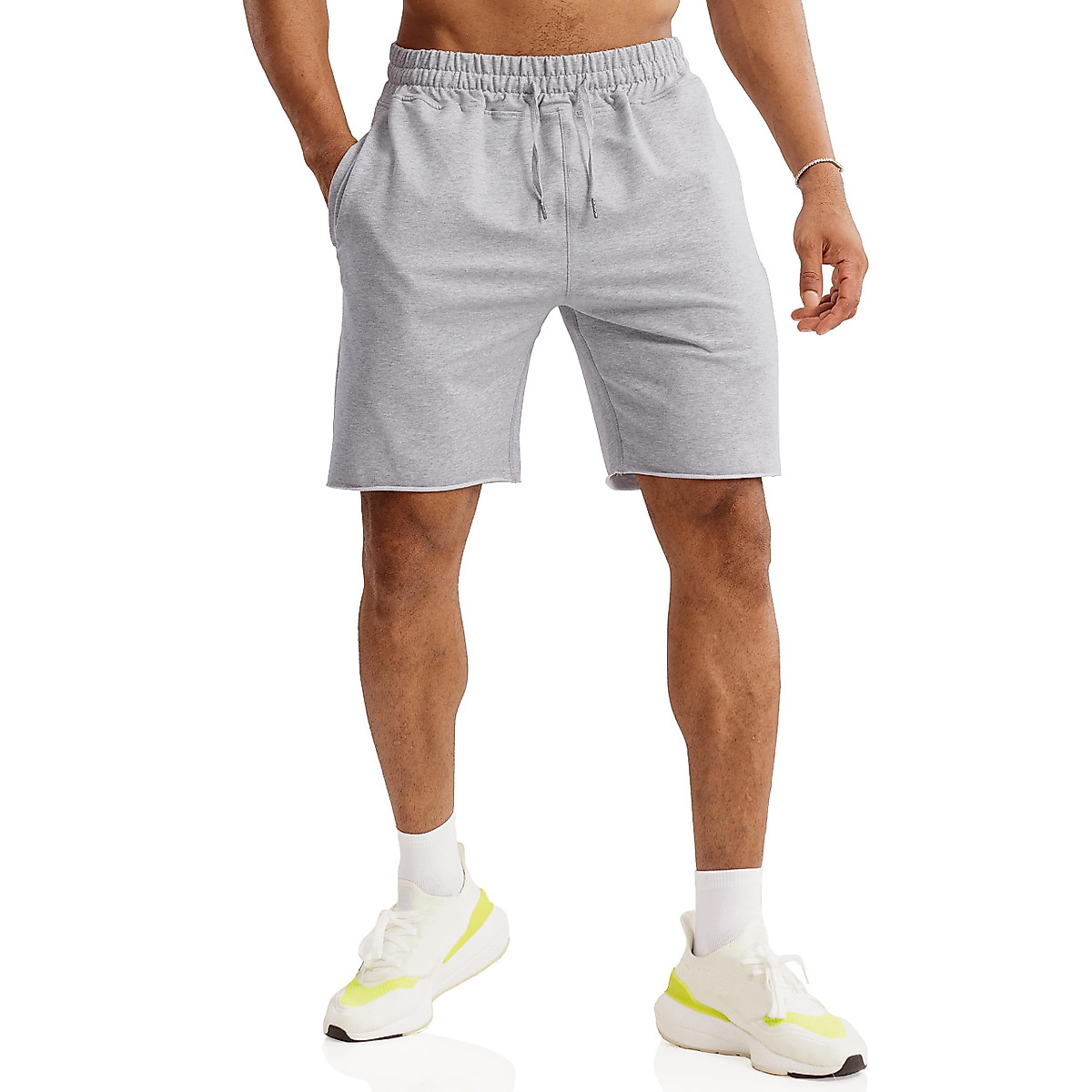Ouber Men's 7'' Gym Workout Sweat Shorts Bodybuilding Running Training Jogging Shorts Grey,L