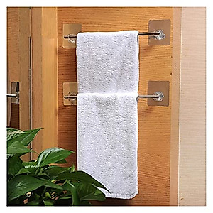 STARMS Stainless Steel Bath Towel Holder Self Adhesive Wall Mounted Hanger Towel Rack Single Rod Organiser for Home Kitchen