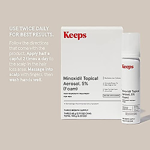 Keeps Minoxidil for Men Topical Hair Loss Aerosol Minoxidil Foam 5%, Hair Growth Treatment - Slows Hair Loss & Promotes Hair Regrowth - 3 Month Supply (3 x 2.11oz Bottles) - For Thicker, Longer Hair