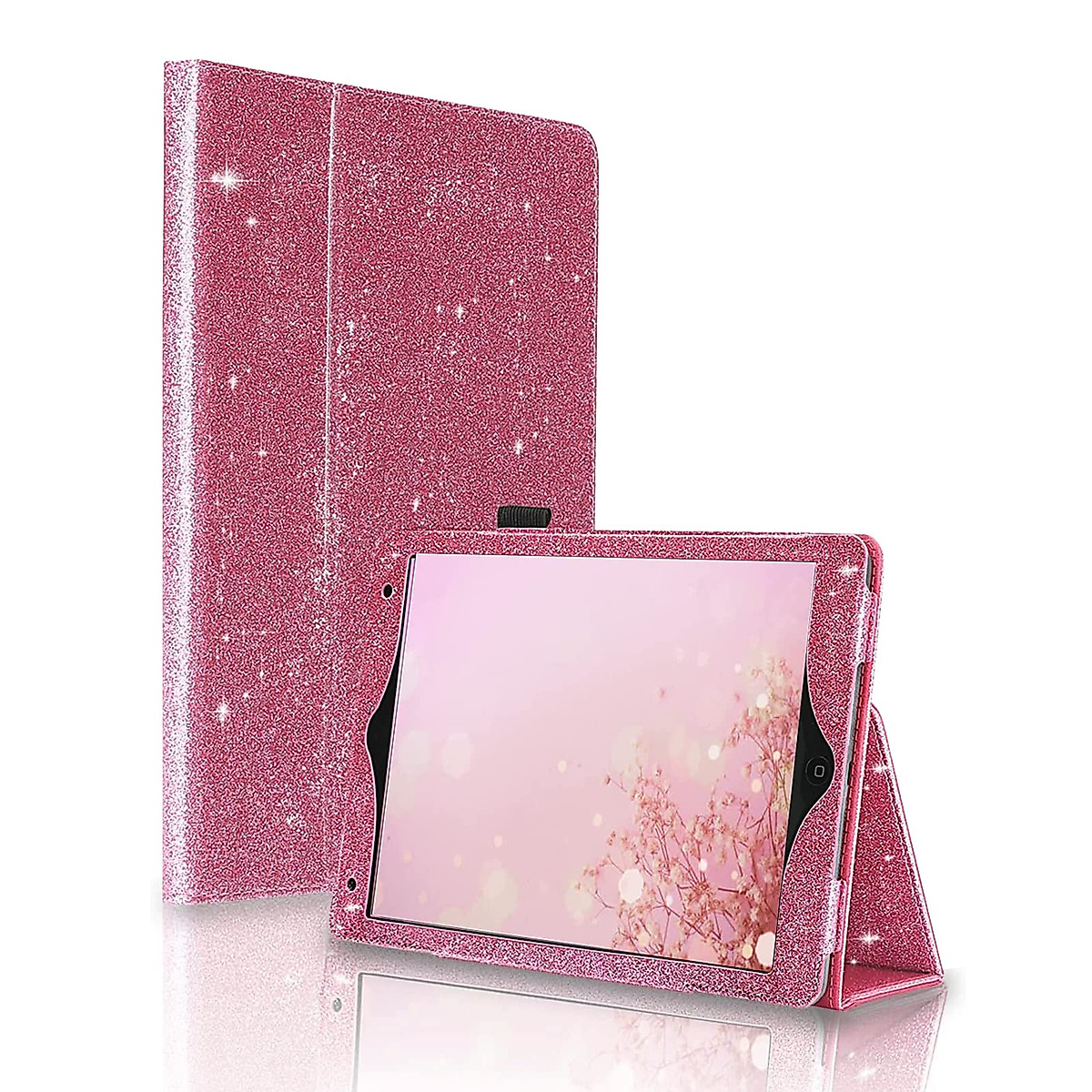 CLARKCAS iPad Air 2 Glitter Case 2014 Release Girls Women Bling Sparkle Leather Bifold Smart Tablet Case Protective Cover with Pencil Holder for Air/Pro 9.7/iPad 2018/2017 9.7 Inch Case,Pink