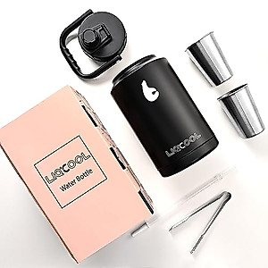 LiqCool 1 Gallon Water Jug, 128oz Insulated Water Bottle, Large Vacuum Gallon Stainless Steel Water Bottle With Handle, Wide Mouth Leak Proof Thermo Bottle for Outdoors Camping, Black