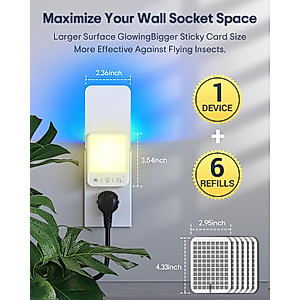 Fruit Fly Traps for Indoors, 2 in 1 Plug in Bug Catcher Indoor Flying Insect Trap with Warm LED Night Light and UV Attractant, Fly Traps Indoor for Home Fruit Fly Killer (1 Device + 6 Glue Cards)