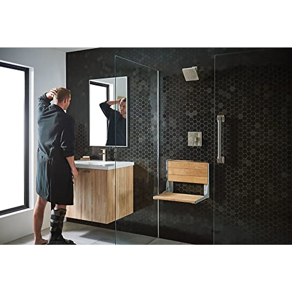 Moen 90 Degree Brushed Nickel Posi-Temp Modern Shower Trim Kit, Valve Required, TS2712BN