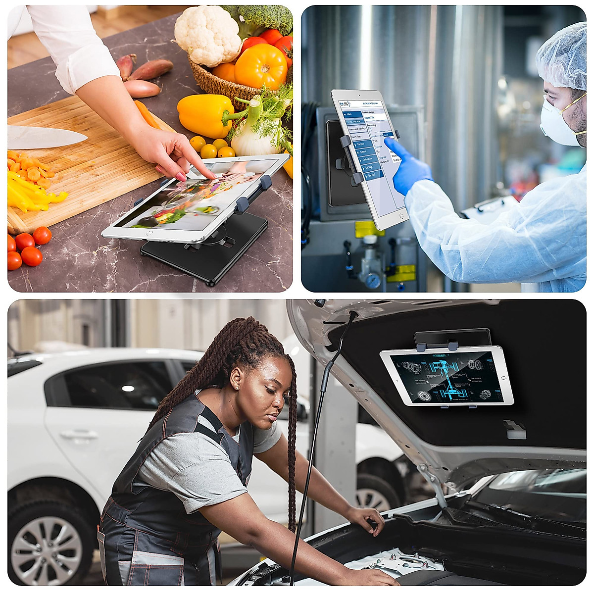 AboveTEK Universal Magnetic iPad Wall Mount, Swivel Holder, 360° Rotating Clamp Fits 6-13" Display Tablets, Strong Attach to Metal Surface on Cabinet Whiteboard Kitchen Fridge Steel Car Chasis