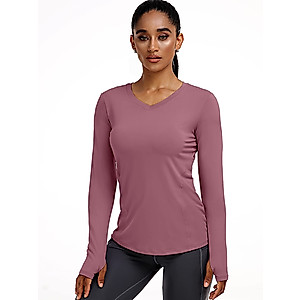 CADMUS Women's V-Neck Workout Shirts Long Sleeve Yoga Top Athletic Running T Shirt,Black, Grey, Pink,Large