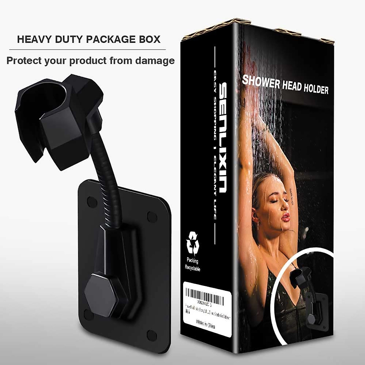 Shower Head Holder Strong Adhesive 360 Degree Rotatable Adjustable Handheld Shower Wand Holder Wall Mount Bracket for Bathroom (Black)