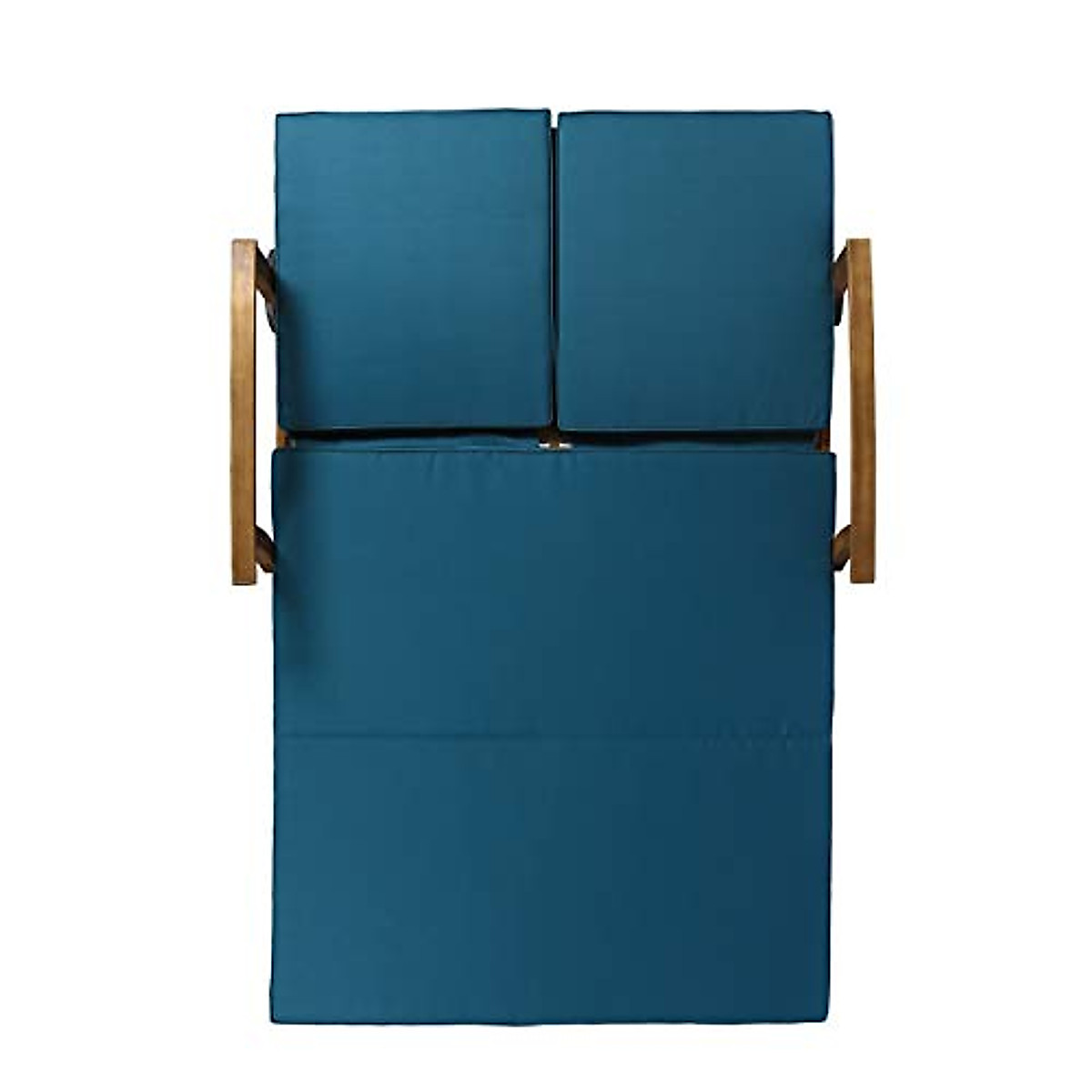 Great Deal Furniture Samantha Double Chaise Lounge for Yard and Patio, Acacia Wood Frame, Teak Finish with Blue Cushions