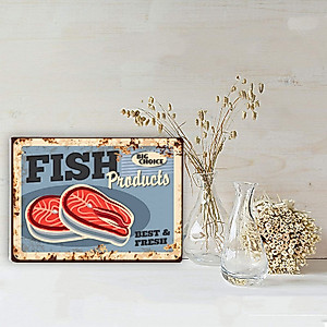 XYHX Iron Sheet Painting-Salmon Fish Rusty Metal Plate (1)(1)-Metal Tin Sign Retro Home Kitchen Office Garden Garage Wall Decor Tin Plaque 8x12inch zs