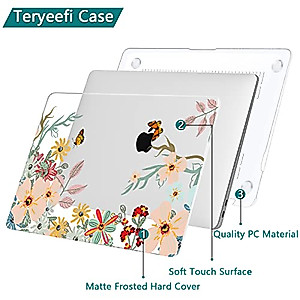 Teryeefi for New MacBook Pro 13 Inch Case 2022 2021 2020 2019 2018 2017 2016 Release A2338 M1 M2 /A2289/A2251/a2159/A1989/A1706 Touch Bar, Floral Hard Plastic Shell and Keyboard Cover,Orange Flower