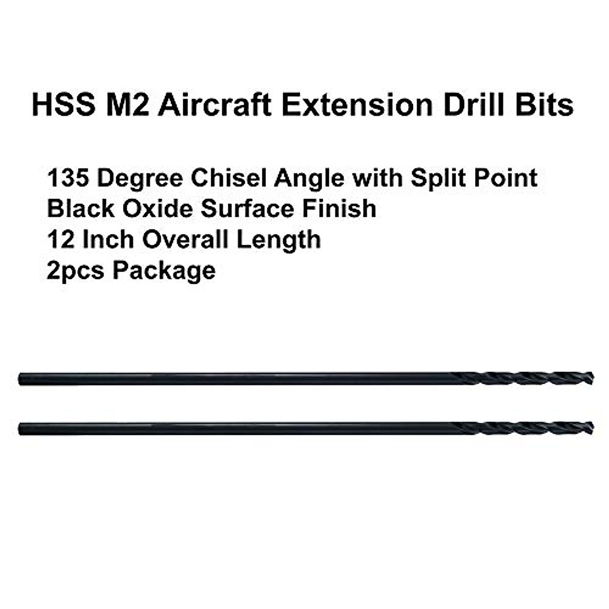 MAXTOOL No. 40x12" 2pcs Aircraft Extension Drills Dia 0.098" HSS M2 Extra Long Deep Twist Drill Bits Wire Gauge Numbered Straight Shank; ACN02B12R40P2
