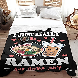 Ramen Bubble Blanket Anime Fleece Throws, Kawaii Gift for Girls Teen Loves Noodles Bubble Tea 40x50 Inches Super Soft Lightweight Flannel Blankets, Suitable for All-Season and Bed Sofa