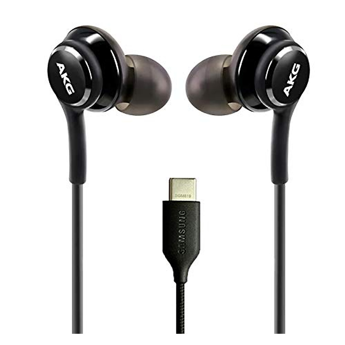 ElloGear 2022 Earbuds Stereo Headphones for Samsung Galaxy Note 10, Note 10+, Galaxy S10, S9 Plus, S10e - Designed by AKG - Braided Cable with Microphone and Volume Remote Type-C Connector - Black