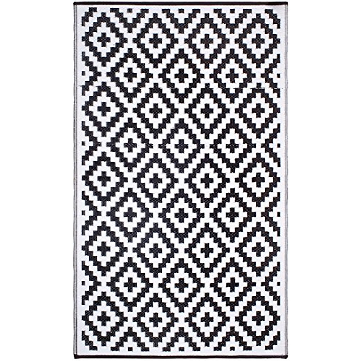 FH Home Outdoor Rug - Waterproof, Fade Resistant, Reversible - Premium Recycled Plastic - Geometric - Porch, Deck, Balcony, Mudroom, Laundry Room, Patio - Aztec - Black & White - 3 x 5 ft