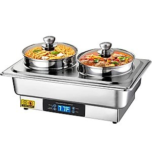 VorChef Commercial Food Warmer, Commercial Grade Stainless Bain Marie Steel Buffet 2-Pot 2 x 4.4L Electric Steam Table for Catering and Restaurants