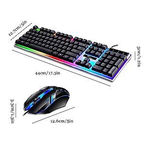 Rainbow Gaming Keyboard Mouse Combo Wired, Backlit Mechanical Keyboard LED 104 Keys USB Mechanical Gaming Keyboard for Computer PC Gamer (Black)