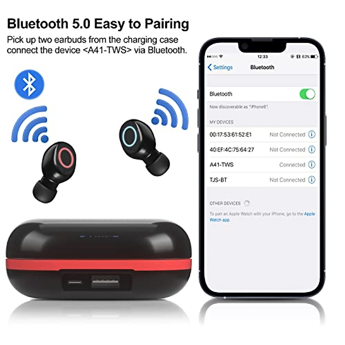 Wireless Earbuds Bluetooth in Ear Headphones for iPhone 14 Pro Max Build in Microphone Noise Cancelling Stereo Headset with Charge Case 40H Play for Galaxy S22 Ultra Galaxy Z Flip 3 Fold S21 FE