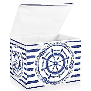 Kigai Boat Helm Storage Baskets for Shelves Foldable Closet Basket Storage Bins with Lid for Clothes Home Office Toys Organizers