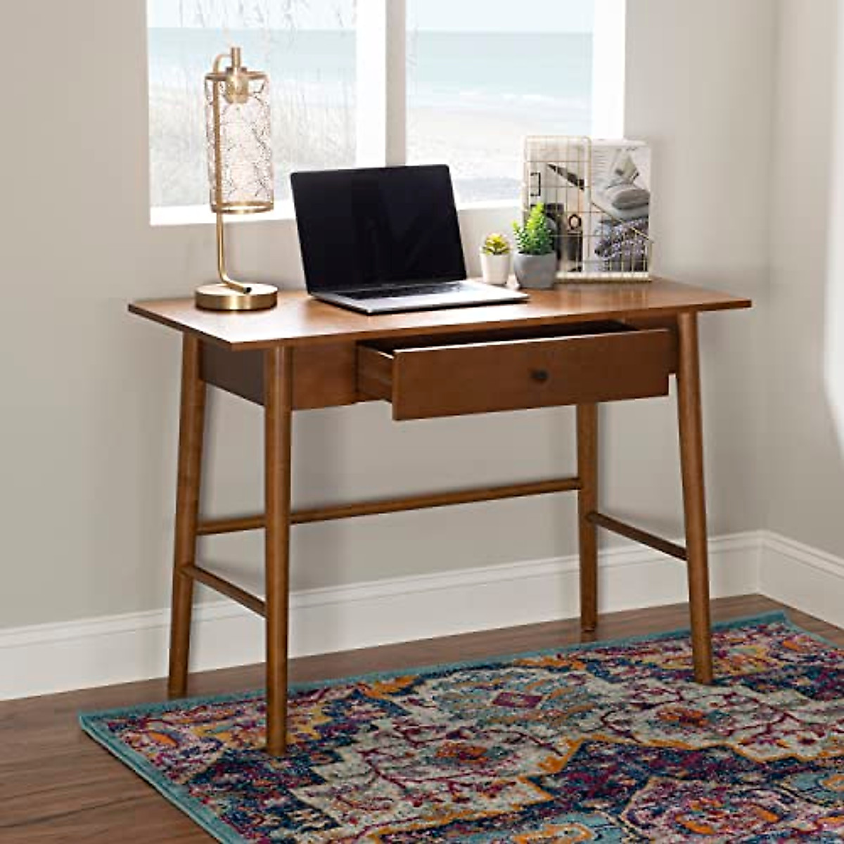 Linon Melissa Mid-Century Walnut Desk, 42" W x 19" D x 30" H