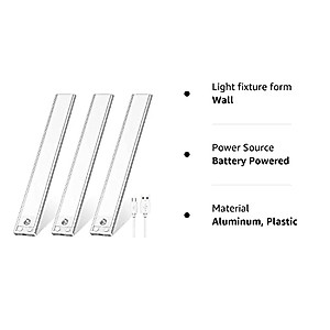 Under Cabinet Lights 47 LEDs, 12 inch Slim Motion Sensor Closet Lights, 3 Pack Wireless Night Lights Lighting, USB Rechargeable Under Counter Lights for Kitchen, Wardrobe, Hallway, Stairway