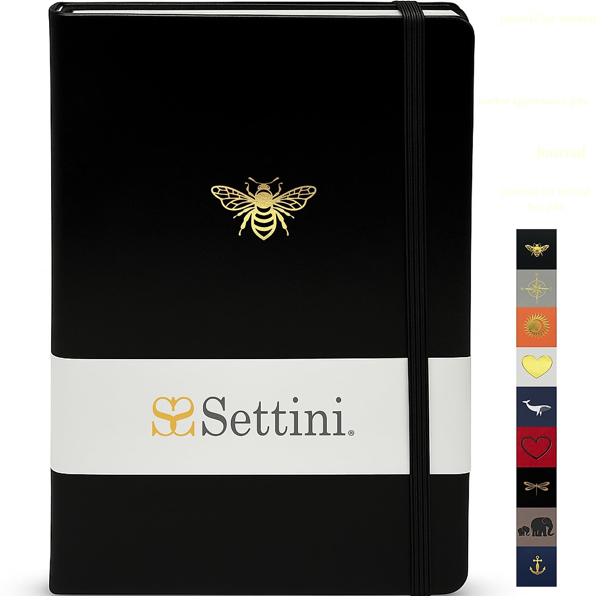 SETTINI Journals for Writing - Gift for Women and Men - Hardcover Notebook - Cute Journal - Lined Journal - Writing Journal -Faux Leather, Elastic Closure, Bookmark, Inner Pocket. Lay Flat (Black Bee)