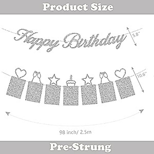 Concico Birthday decorations - Silver Happy Birthday Photo banner and Hanging Swirls of Birthday party decor(Silver)