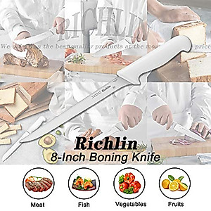 Richlin Boning Knife,8-Inch Chef's Knife with Razor Sharp High Carbon Stainless Steel for Meat and Poultry(8” Narrow Boning Knife,White)