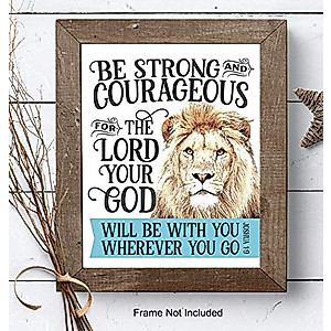 Be Strong and Courageous Wall Art - Lion Religious Scripture Decor - Christian Bible Verse Gifts for Men, Boys Bedroom, Teen Room - Motivational, Positive, Inspirational Quotes - Blessed Wall Decor
