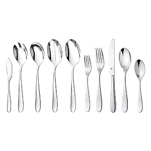 DANIALLI 45-Piece Silverware Set for 8 with Hostess Serving Utensils - 18/10 Stainless Steel, Modern Fidenza Flatware, Mirror-Polished, Dishwasher Safe (45-Piece Dining Set with 5-Piece Serving Set)